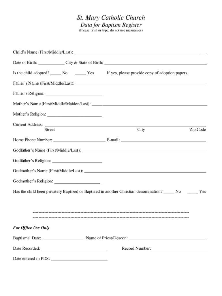 Fillable Online Religious Education Form - St. Mary Catholic Church Fax Email Print - pdfFiller