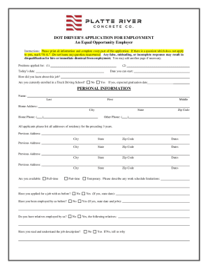 Fillable Online DOT DRIVER'S APPLICATION FOR EMPLOYMENT An ... Fax ...