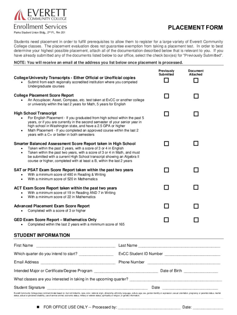Fillable Online PLACEMENT FORM Fax Email Print - pdfFiller