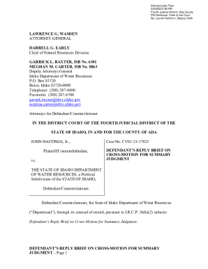 Fillable Online idwr idaho Defendant's Reply Brief on Cross-Motion for ...