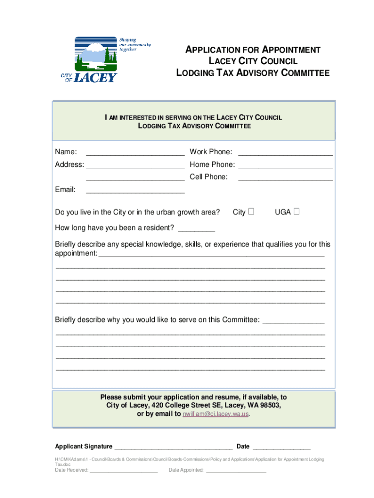 Fillable Online Application-for-Appointment-Lodging-Tax- ... Fax Email ...