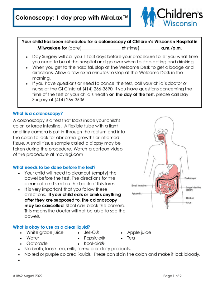 Fillable Online Prep for Colonoscopy - Golisano Children's Hospital Fax ...