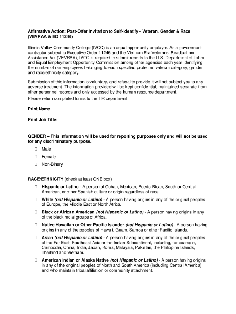 Fillable Online Post-Offer Invitation to Self-Identify as a Veteran ...