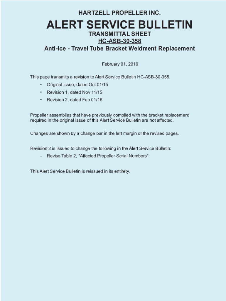 Fillable Online Service Bulletin - TRANSMITTAL SHEET HC-SB-30-352 ...