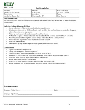 Fillable Online Installation Scheduler - Job Description Fax Email ...