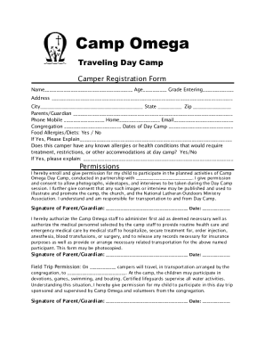 Fillable Online Traveling Day Camp - Camper Registration Form Fax Email ...