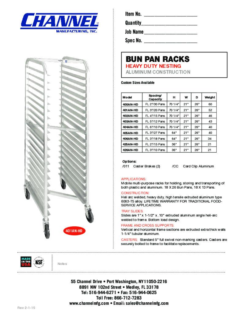 Fillable Online Regency 16 Pan Aluminum End Load Sheet / Bun Pan Rack ...