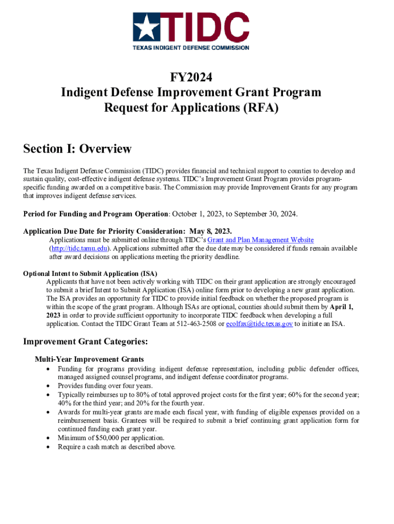 Fillable Online Improvement Grants - Texas Indigent Defense Commission Fax Email Print - pdfFiller