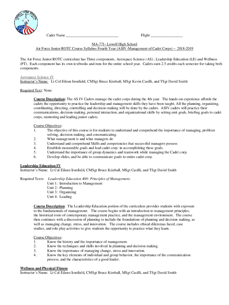 Fillable Online Lowell High School Air Force Junior ROTC Course ... Fax ...