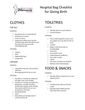 Fillable Online Pregnancy Hospital Bag Checklist: What to Pack in Your ...