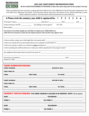 Fillable Online Please circle the session(s) your child is registered ...