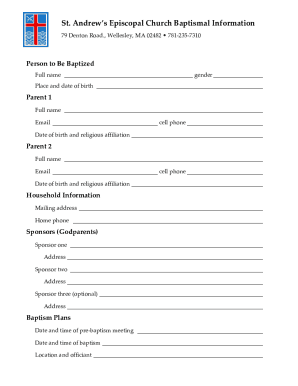 Fillable Online Baptism Info Sheet 2018 Fax Email Print - pdfFiller