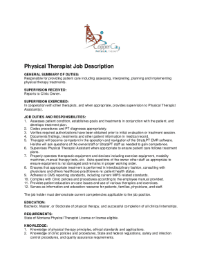 Fillable Online Physical Therapist job description template Fax Email Print - pdfFiller