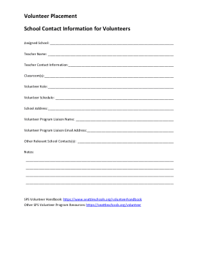 Fillable Online Volunteer Placement Sheet - Volunteer and School ...