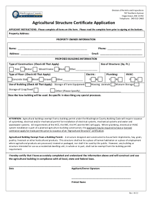 Fillable Online Agricultural Structure Certificate Application Fax ...
