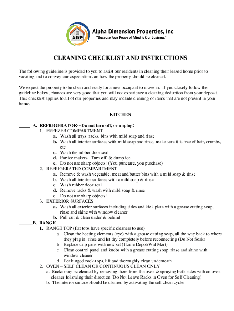 Fillable Online The Ultimate Move-out Cleaning Checklist for Tenants ...