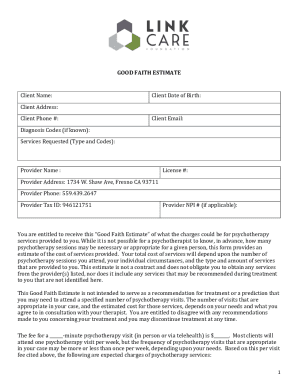 Fillable Online CAMFT's Sample Good Faith Estimate Form Fax Email Print ...