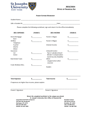 Fillable Online Parent Expense Worksheet Fax Email Print - pdfFiller
