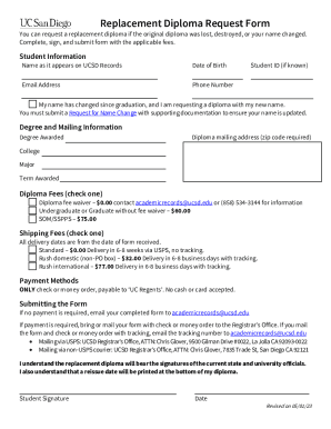 Fillable Online students ucsd Replacement Diploma Form Fax Email Print ...