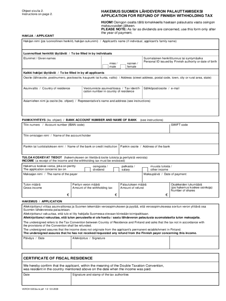 Fillable Online One-Time Certificate for Finnish equities - withholding ...