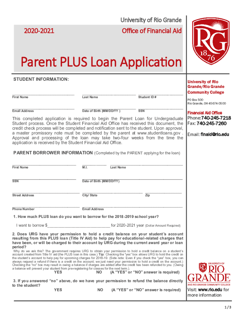 Fillable Online Parent PLUS Loan Application Verification Fax Email ...