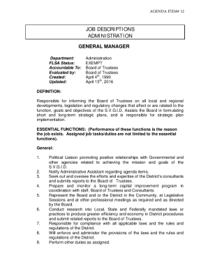 Fillable Online JOB DESCRIPTIONS ADMINISTRATION Fax Email Print - pdfFiller