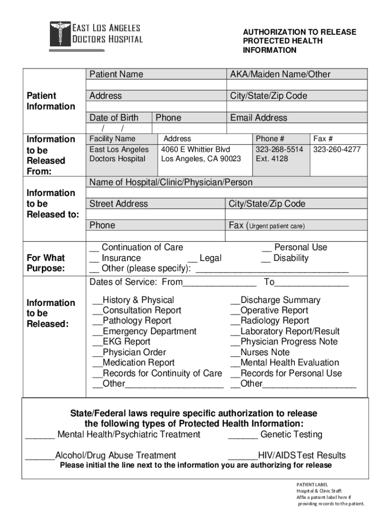 Fillable Online Authorization Records To Be Released Patient Information Fax Email Print - pdfFiller