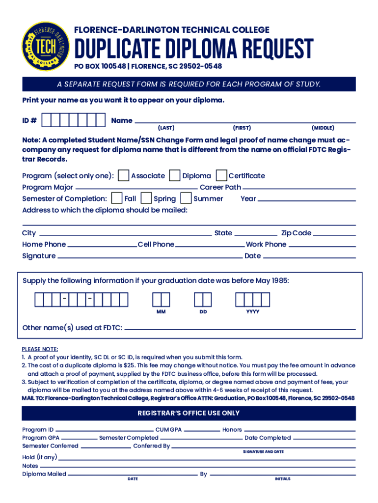 Fillable Online Florence-Darlington Technical College Transcript ...