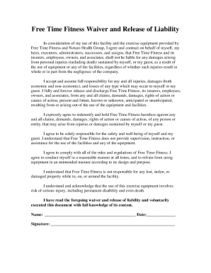 Fillable Online Free Time Fitness Waiver and Release of Liability Fax ...
