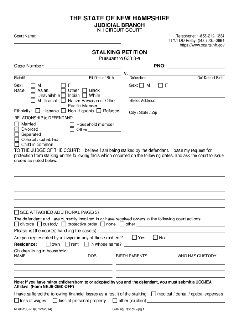 Fillable Online I have a final protective order from New Hampshire. Can ...