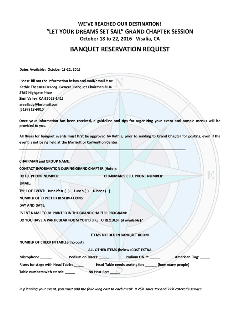 Fillable Online BANQUET RESERVATION REQUEST Fax Email Print - pdfFiller