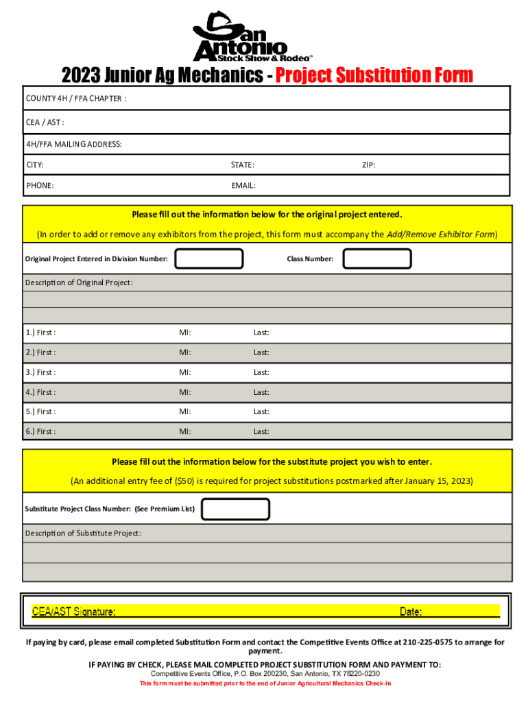 Fillable Online 2023 Junior Ag Mechanics - Project Substitution Form Fax Email Print - pdfFiller