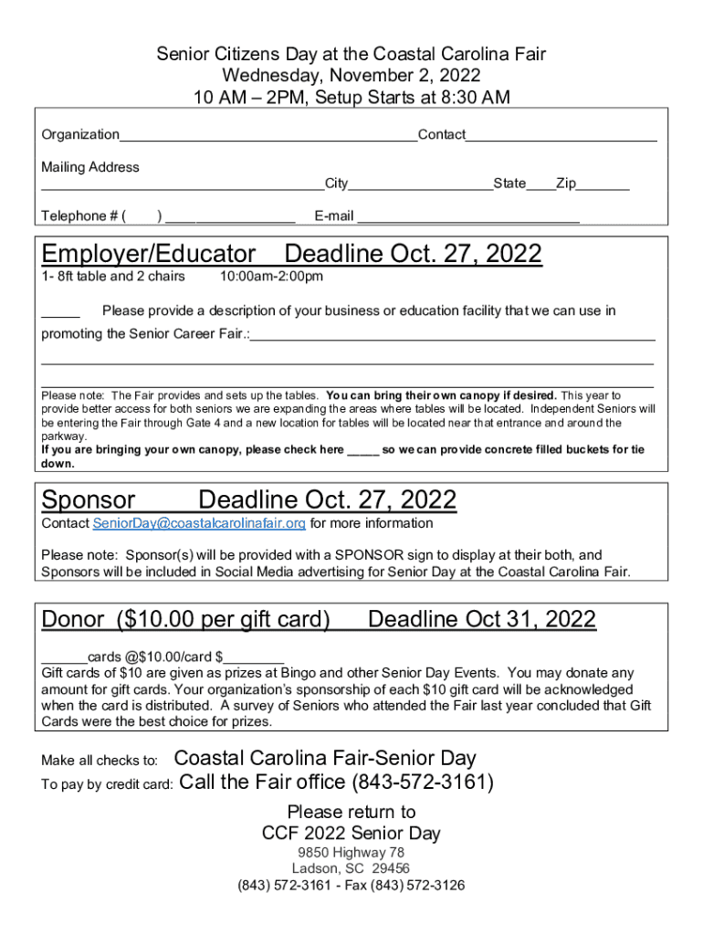 Fillable Online Senior Citizens Day at the Coastal Carolina Fair ...