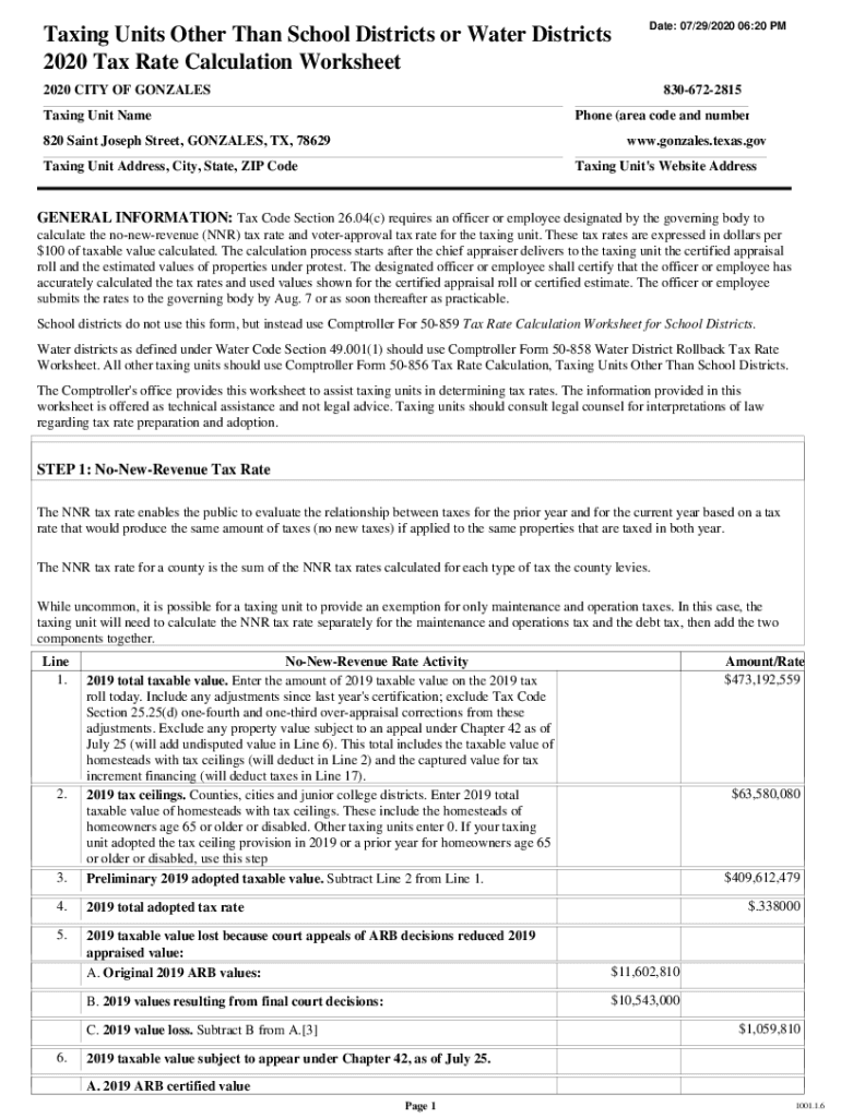 Fillable Online 2020 Tax Rate Calculation Worksheet - King County ...
