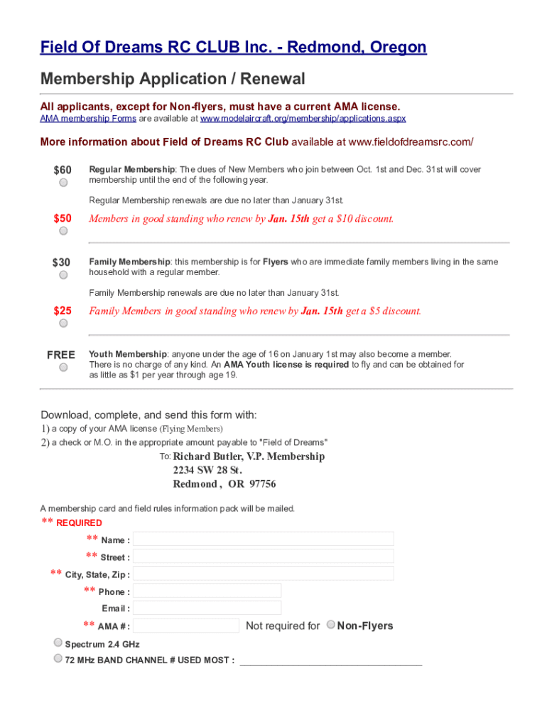 Fillable Online Redmond, Oregon Membership Application / Renewal Fax Email Print - pdfFiller