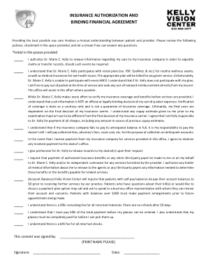 Fillable Online insurance authorization and binding financial agreement ...