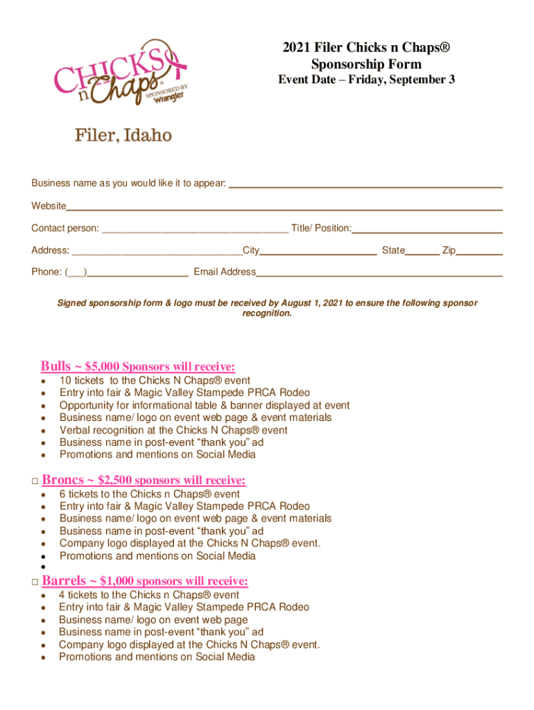 Fillable Online 2021 Filer Chicks n Chaps Sponsorship Form Fax Email ...