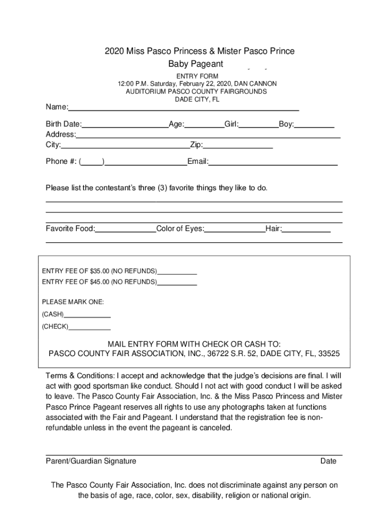Fillable Online Pageant Information for Miss Pasco, Miss Heart of Florida & ... Fax Email Print ...
