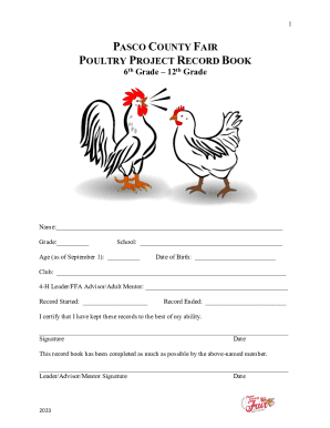 Fillable Online PASCO COUNTY FAIR POULTRY PROJECT RECORD ... Fax Email ...