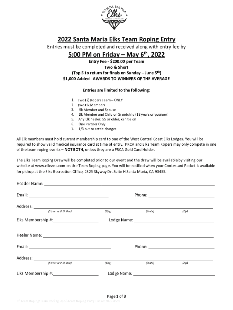 Fillable Online Santa Maria Elks Rodeo Parade Fax Email Print - pdfFiller