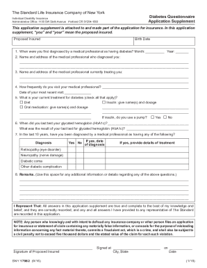 Fillable Online Diabetes Questionnaire Application Supplement. Diabetes ...