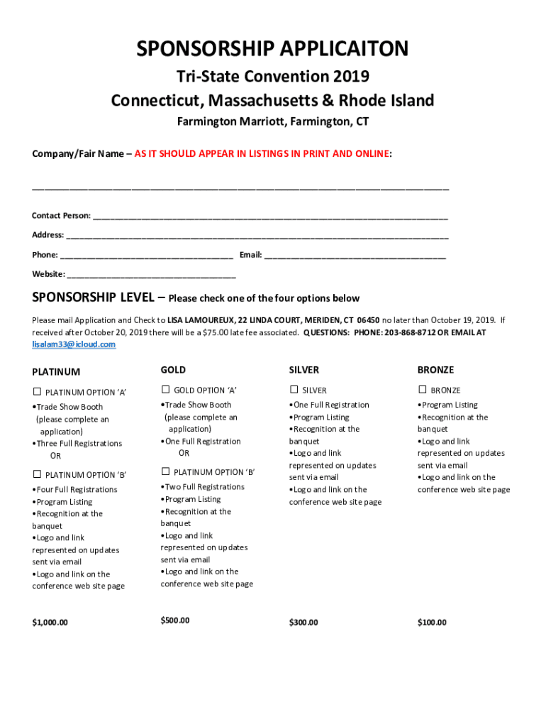 Fillable Online SPONSORSHIP APPLICAITON Fax Email Print - pdfFiller