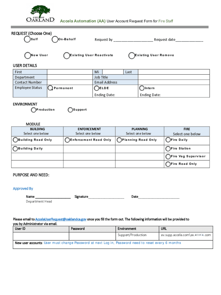 Fillable Online Accela Automation (AA) User Account Request Form for ...
