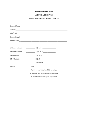 Fillable Online LIVESTOCK JUDGING FORM Fax Email Print - pdfFiller