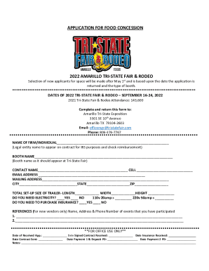 Fillable Online APPLICATION FOR FOOD CONCESSION 2022 ... Fax Email ...