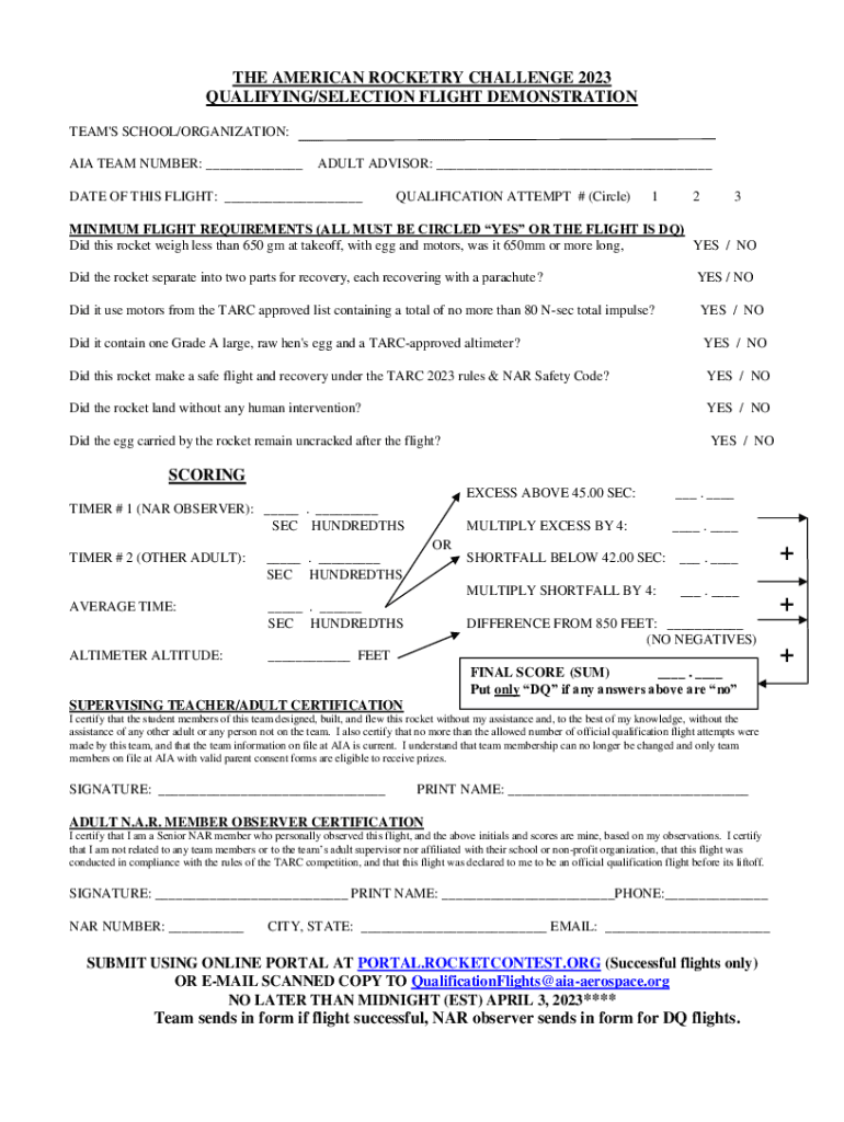 Fillable Online TARC 2023 Qualification Flight Report Form Fax Email ...
