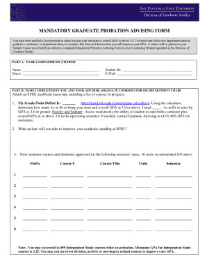 Fillable Online grad sfsu Mandatory Probation Advising Form Fax Email ...