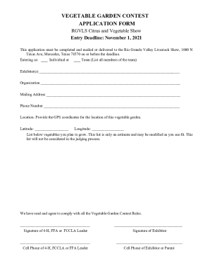 Fillable Online VEGETABLE GARDEN CONTEST APPLICATION FORM Fax Email ...