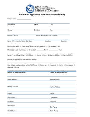 Fillable Online Enrollment Application Form for Casa and Primary Fax ...