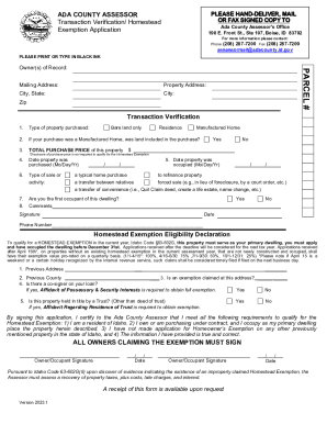 Fillable Online Ada County Assessor Home Owner Exemption Form Fax Email ...